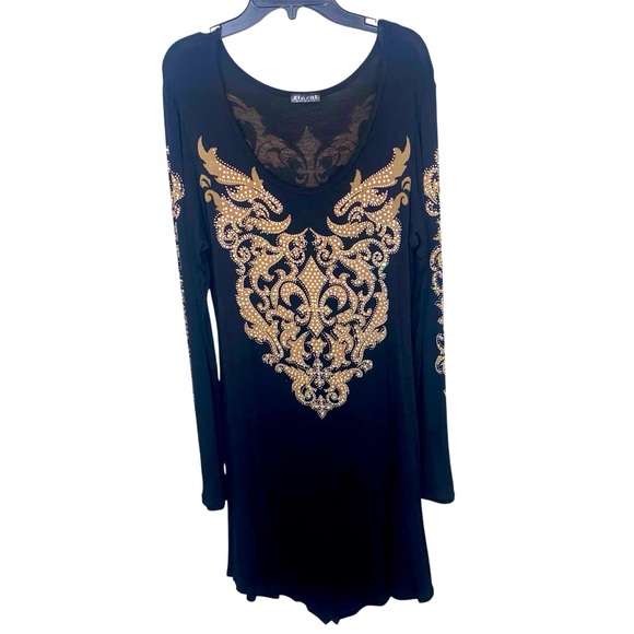 Vocal | Dresses | Vocal Black Tan Rhinestone Fleur De Lis Embellished ...